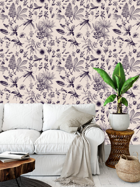 Insect Garden Retro Wallpaper by Julia Schumacher, Sample 12"x8 ...