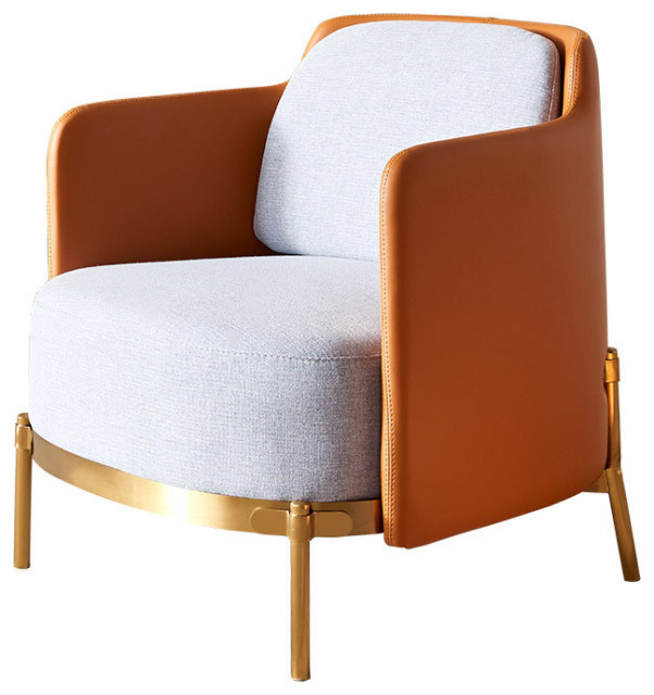 Orange & Gray Modern Accent Chair with Linen Upholstery for Living Room ...