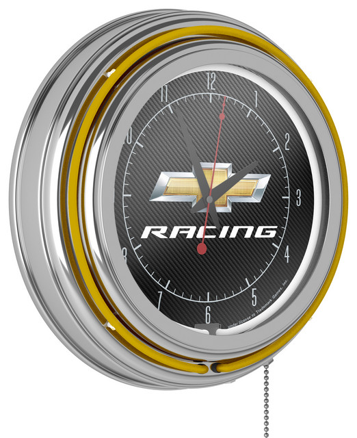 Chevrolet Chrome Double Rung Neon Clock, Chevy Racing - Contemporary ...