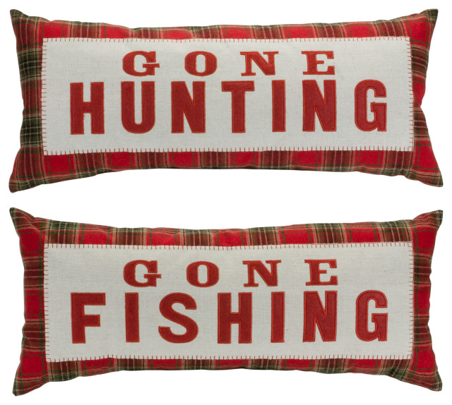 Gone Hunting And Fishing Pillow, Set of 2 21.75"Lx9"H Polyester ...