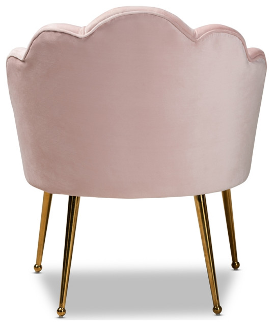 Light Pink Velvet Fabric Upholstered Gold Finished Seashell Shaped ...