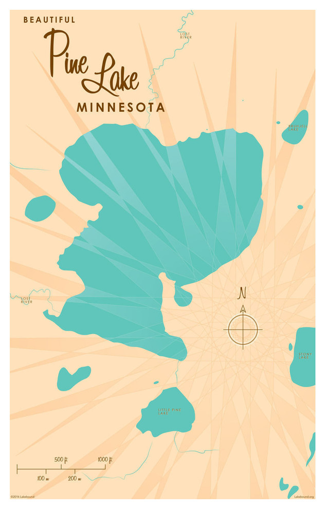 Lakebound Pine Lake Minnesota Map Art Print, 24"x36" - Contemporary ...