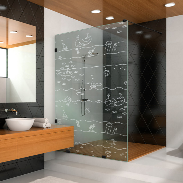 Fixed Shower Glass Panel / Screen with Decorative Frosted Sandblasted ...