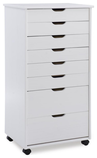 Cary Eight Drawer Rolling Storage Cart, White Wash - Contemporary ...