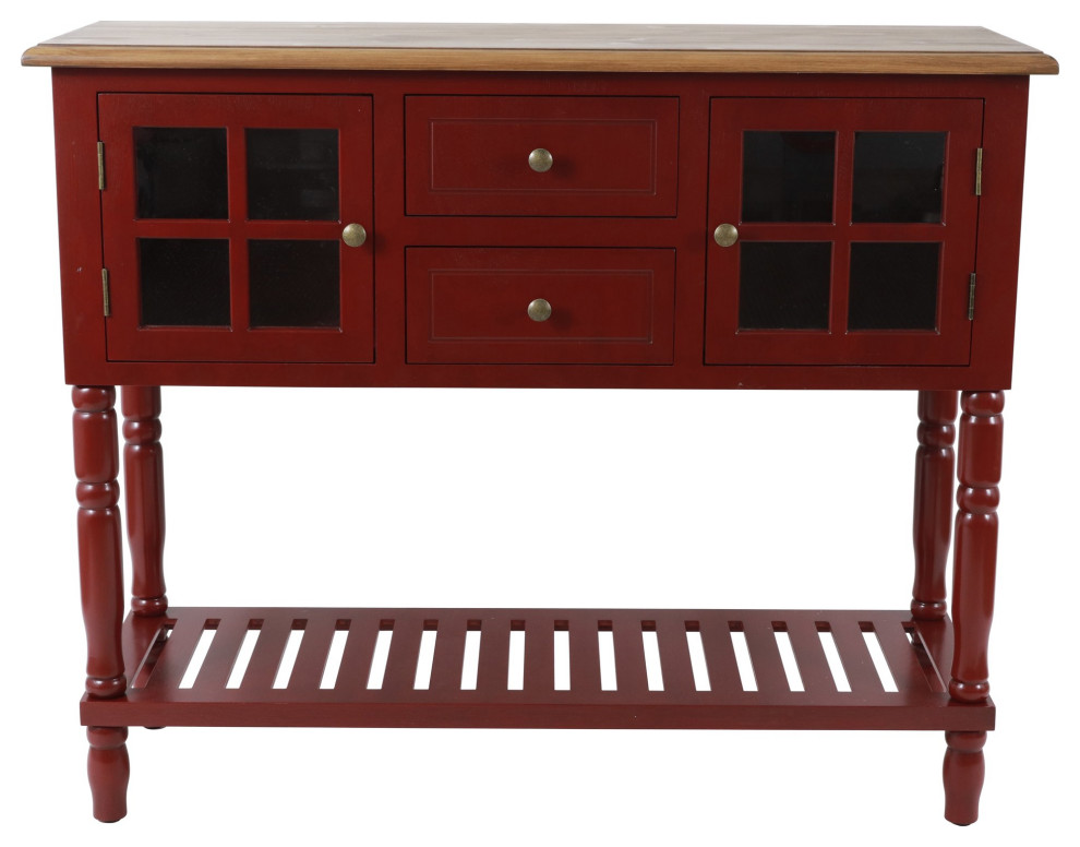 Classic Console Table, Turned Legs With Windowpane Doors & Drawers ...