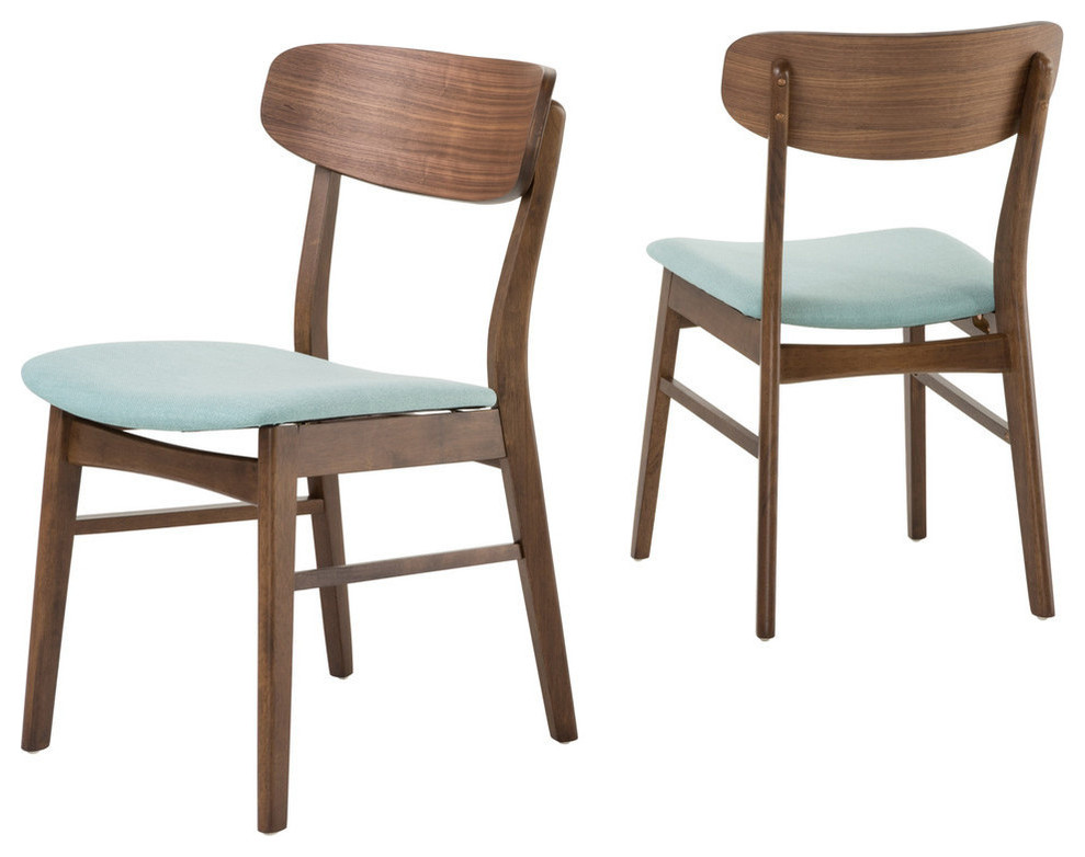GDF Studio Augusta Mint Fabric and Walnut Finish Dining Chairs, Set of ...