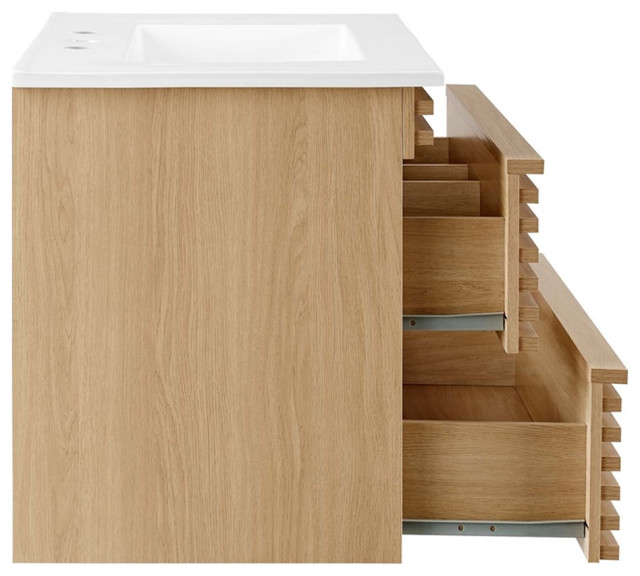 Modway Render 30" MDF Wood Wall-Mount Bathroom Vanity in Oak/White ...