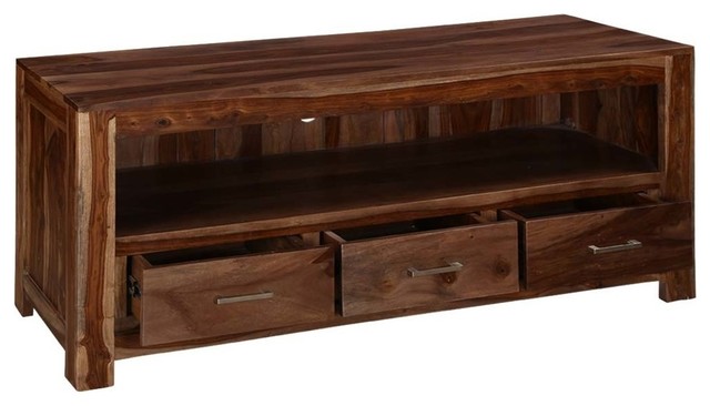 Audrey Solid Wood 60 Inch TV Stand Media Console With Drawers - Rustic ...