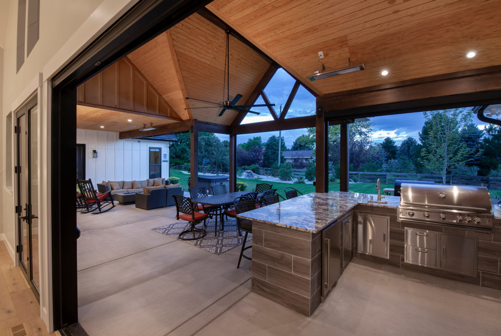 Back Patio and outdoor kitchen from multi-glide door - Farmhouse ...