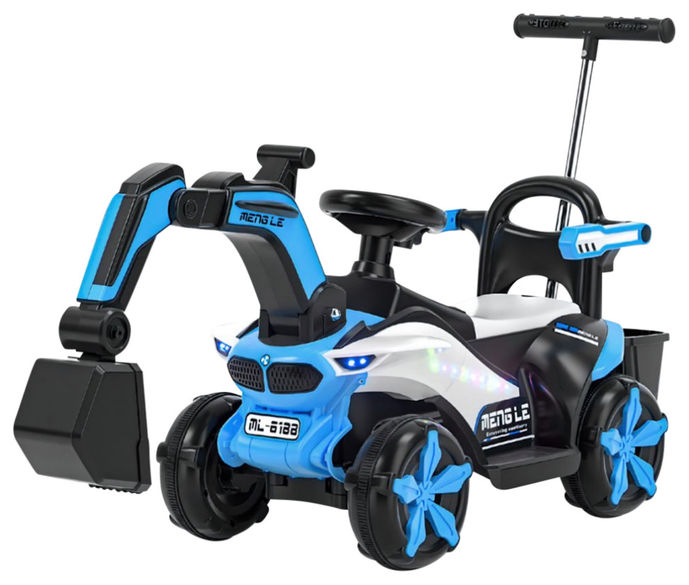 Electric Car Kids Bulldozer With Push Handle Blue - Modern - Kids Toys ...