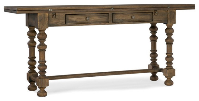 Bowery Hill 2-Drawer Traditional Wood Flip Top Console Table in Dark ...