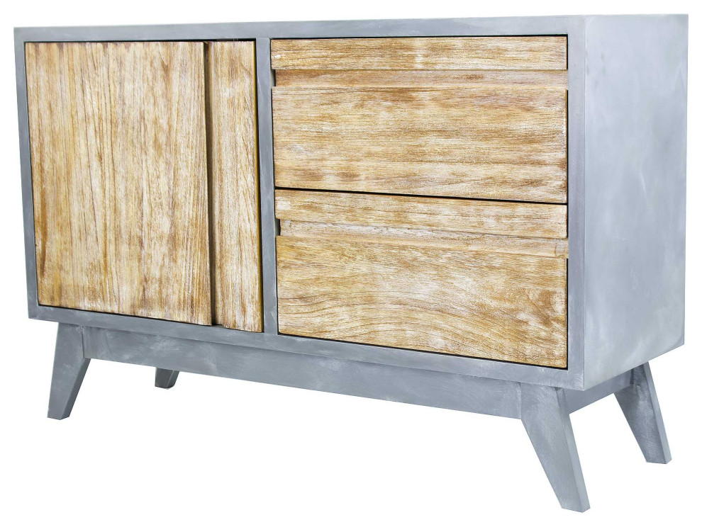 Updated Rustic Gray and Natural Distressed Sideboard Buffet - Farmhouse ...