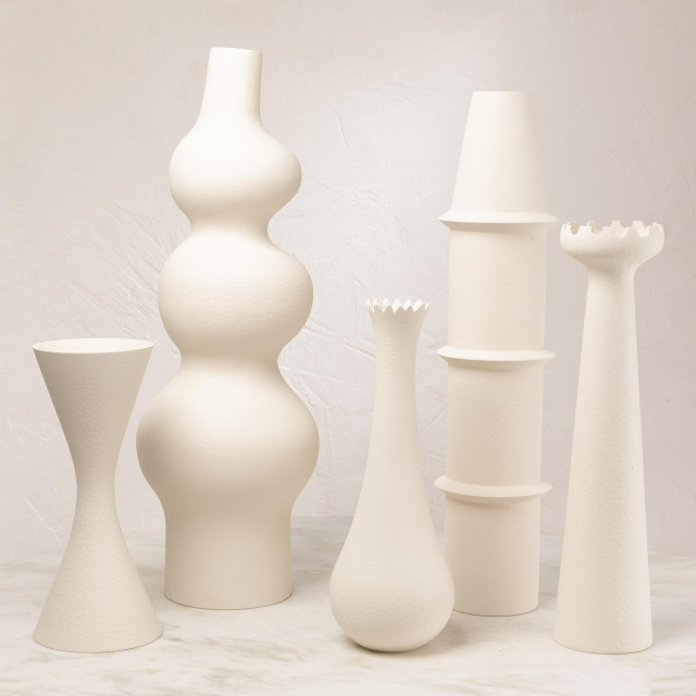 Elegant Modern White Minimalist Ribbed Bottle Vase Oversize Large 37 ...