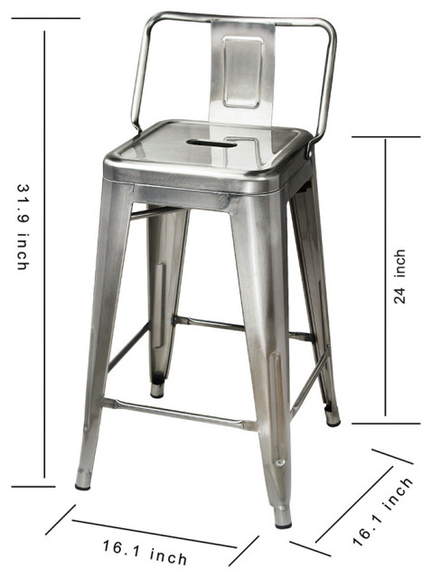 Gunmetal 24" Low Back Metal Bar Stools Set of 8 - Industrial - Bar ...