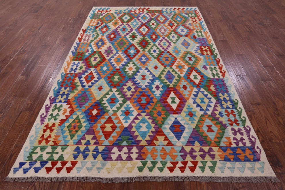 Kilim Flat Weave Reversible Wool On Wool Rug 6' 7" X 9' 9" - Q17568, 6 ...