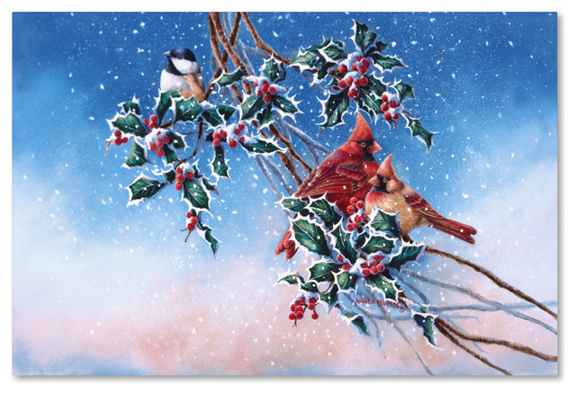 Wanda Mumm 'Cardinals And Chickadee' Canvas Art, 12"x 19 ...
