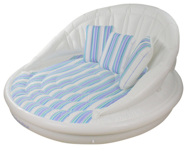 70" Inflatable White and Blue Striped Floating Swimming Pool Sofa ...