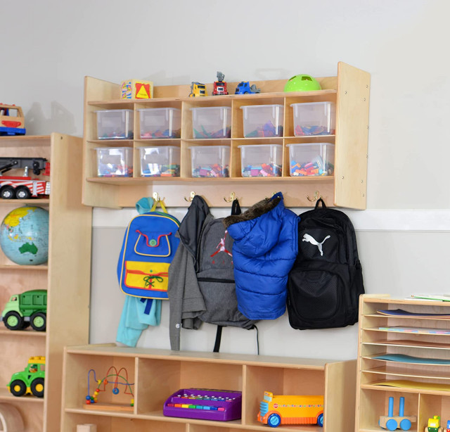 10 Section Wood Cubbies Storage, White Bins, Wall Hanging Organizers ...