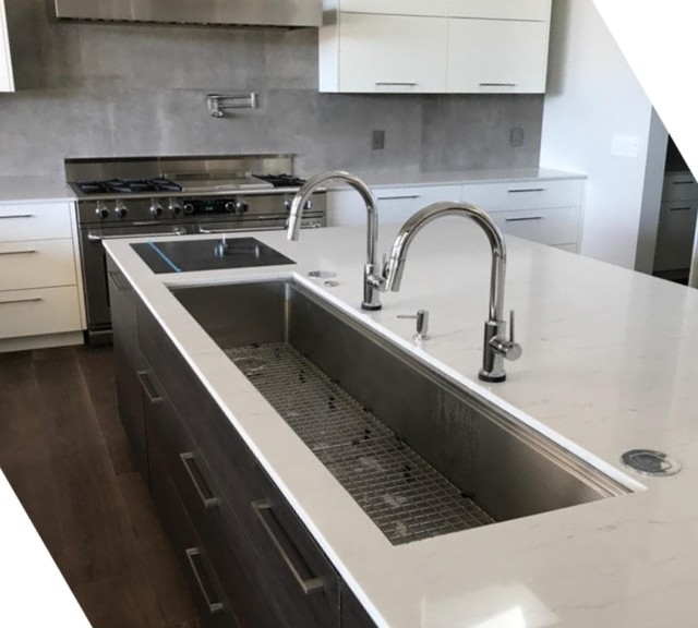 Large Ledge sink 72" with dual faucets and offset drain and sink grids ...