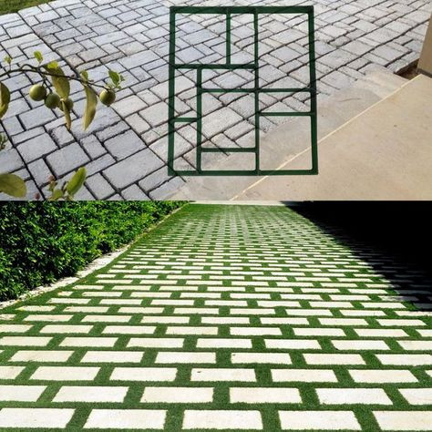 Driveway With Grass In Between Bricks Brick And Block Permeable Pavers
