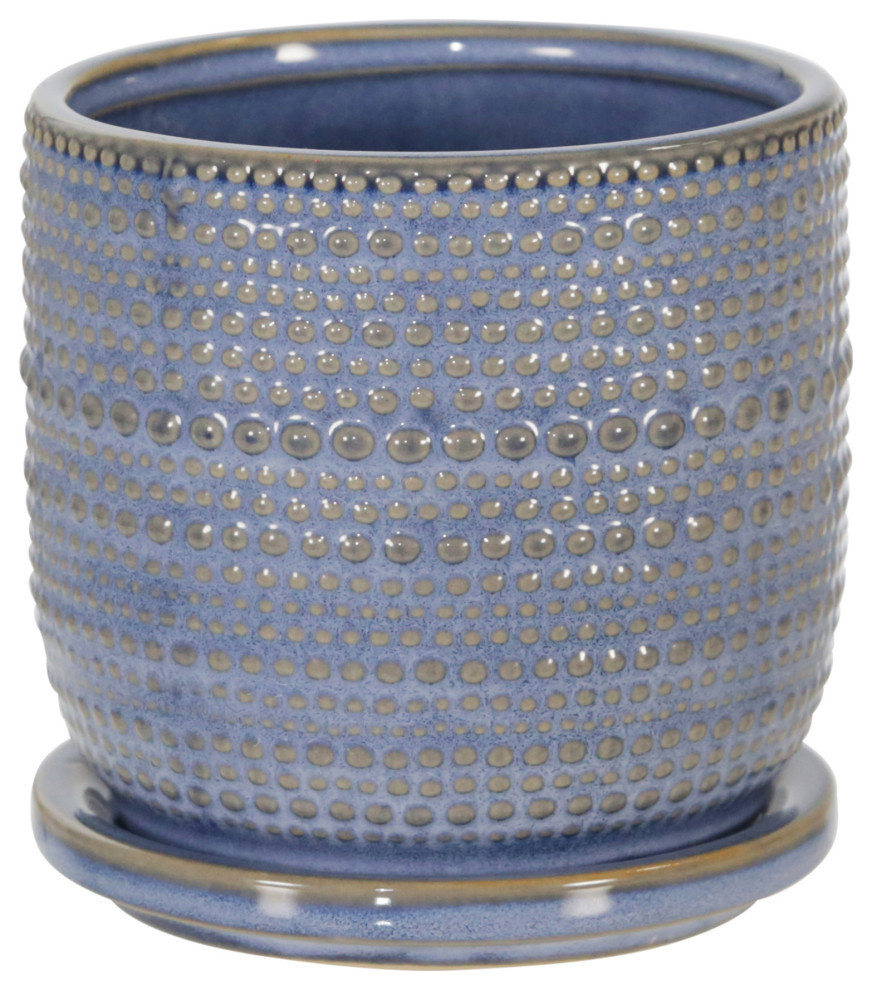 Ceramic 5" Textured Planter With Saucer, Blue - Transitional - Indoor ...