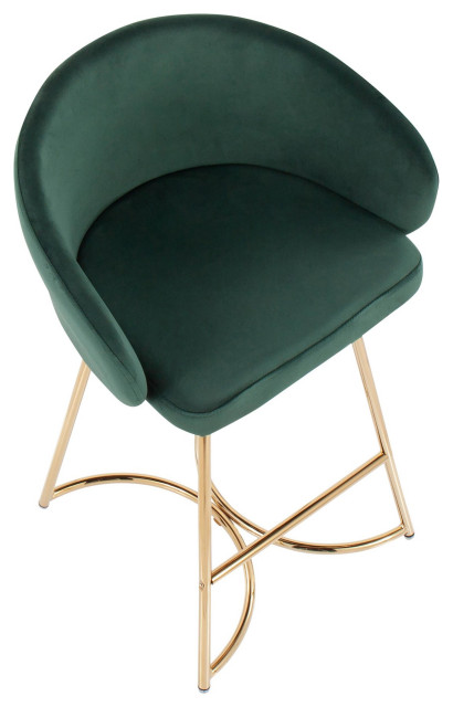 Cece Contemporary/Glam Counter Stool, Gold Steel/Green Velvet, Set of 2 ...