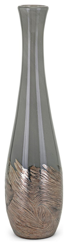 Benzara Vase With Swirls Textured Base and Flared Opening, Gray and ...