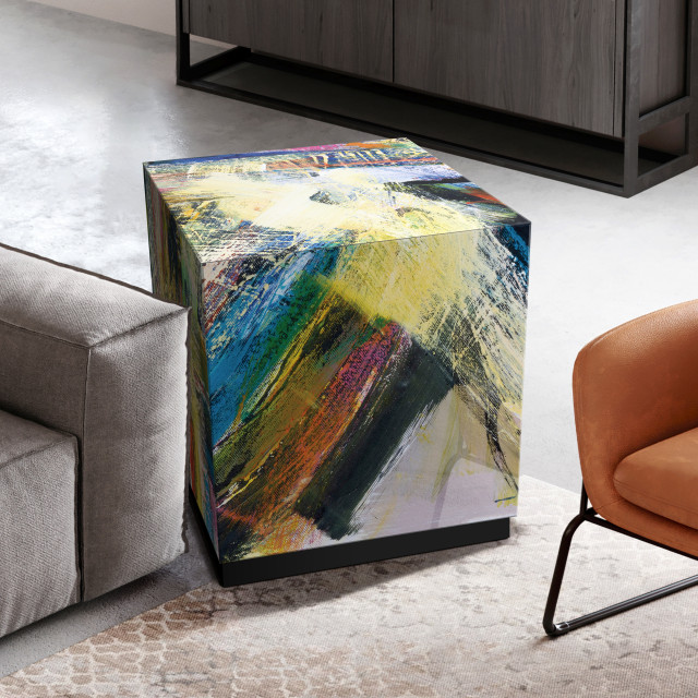 "Graffiti Rock Star II" Reverse Printed Glass Side Table with Black ...