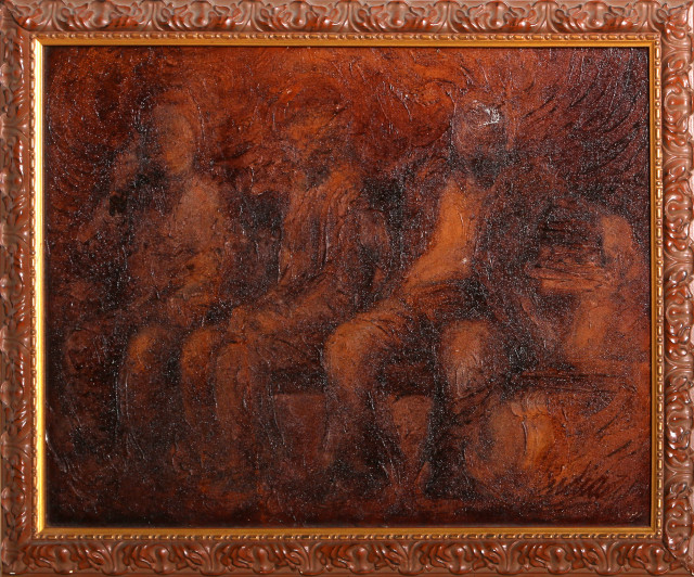 Faceless Figures on a Bench, Unknown Artist, 14.5x19.5 - Contemporary ...