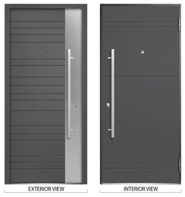 Front Exterior Prehung Steel Door Deux 0729 Gray Graphite Stainless ...