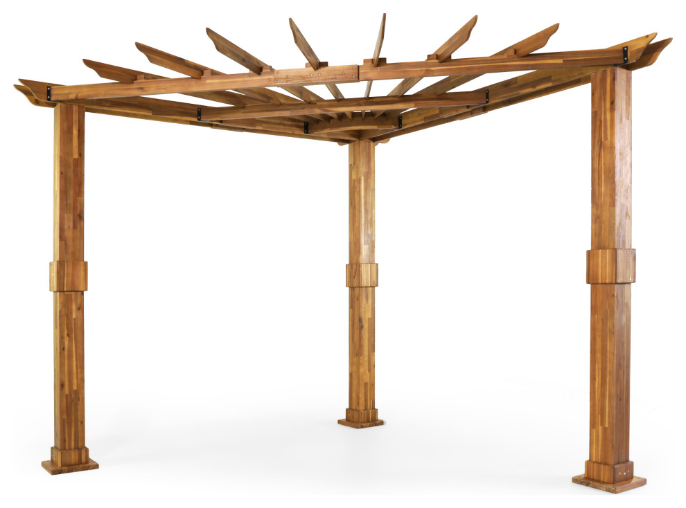 Cardan Outdoor Acacia Wood Triangle Pergola, Teak and Black ...