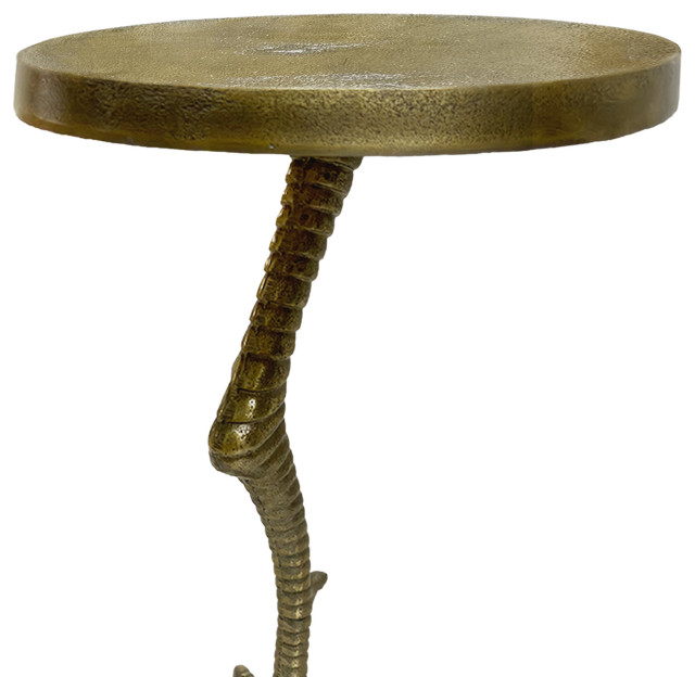 19" Side Table Antique Brass Aluminum Cast Round Top Textured Crane Leg ...