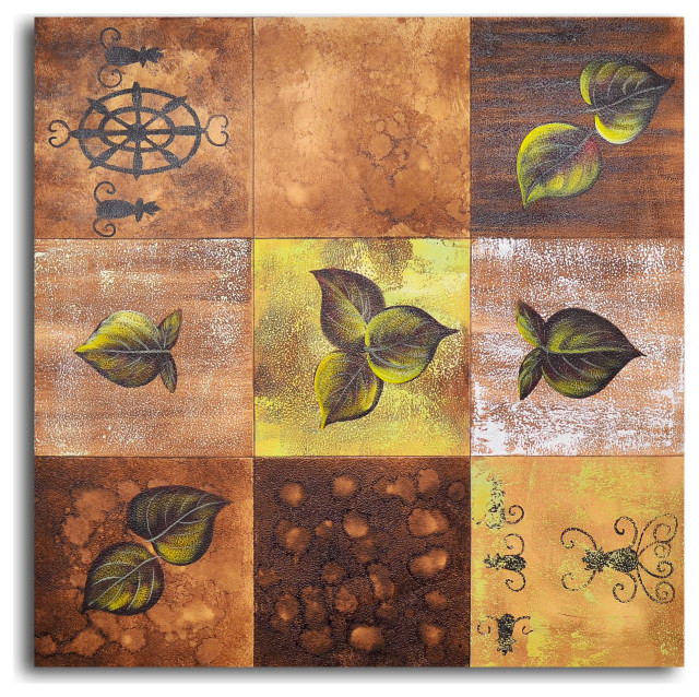 Hand Painted "Splotched Leafy Tile" Oil Painting - Contemporary ...