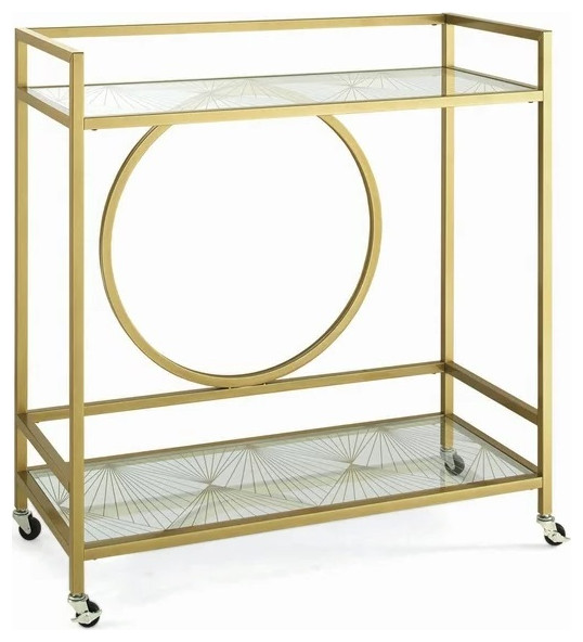 Mid-Century Gold Bar Cart with Metal Frame and Clear Glass Shelves ...