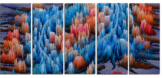 "Macro Render Structure, Blue and Red" Canvas Print, 60"x28" 5 Panels ...