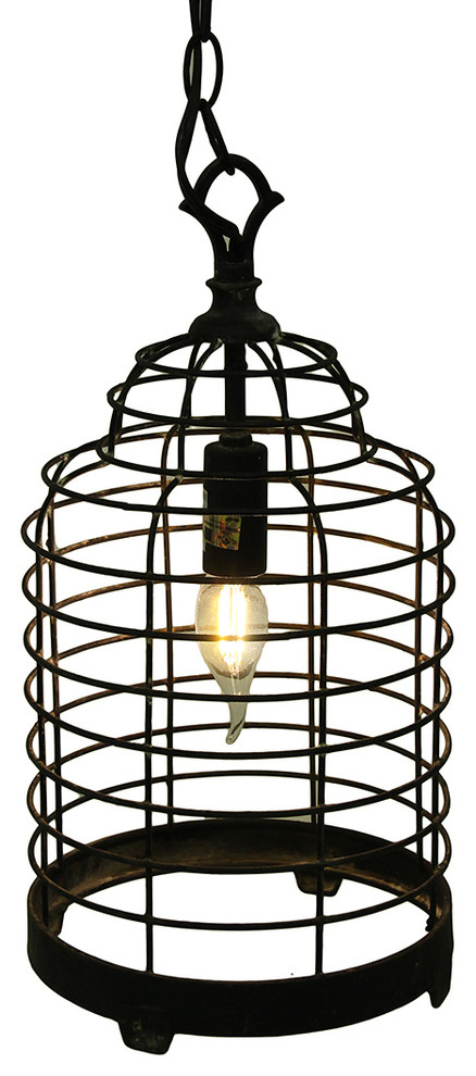 Vintage Industrial Black Metal Wire Cage Pendant Lamp 14 Inch ...