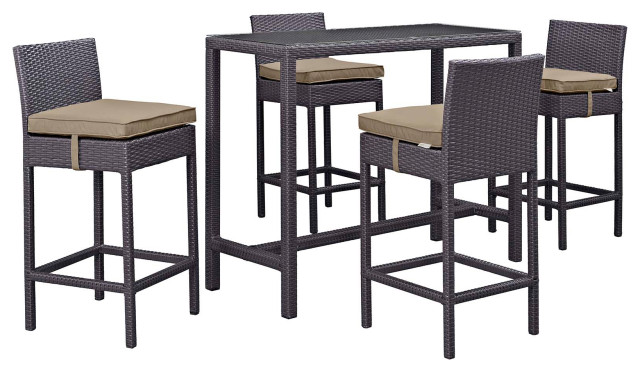 Convene 5-Piece Outdoor Wicker Rattan Pub Set - Tropical - Outdoor Pub ...