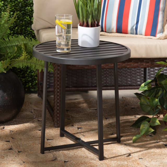 Giselle Industrial Black Finished Metal Outdoor Side Table - Industrial ...
