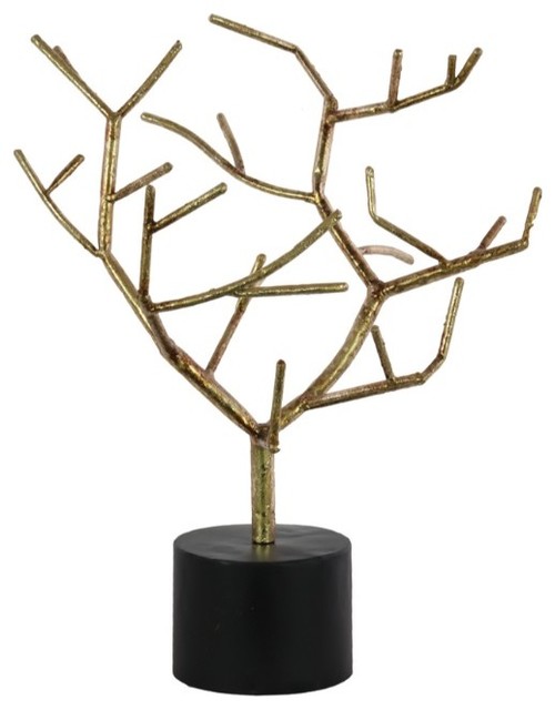 Metal Tree Branch Table Decor on Round Base, Gold - Contemporary ...