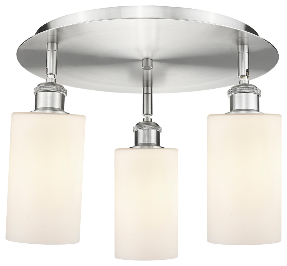 Clymer-3 Light 16" Flush Mount-Satin Nickel, Matte White Glass Shade ...