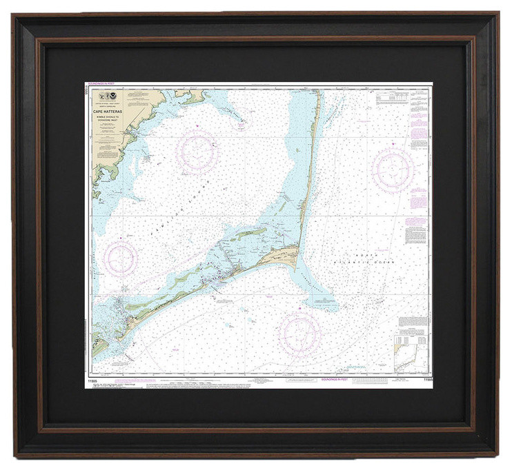 Framed Nautical Chart, Cape Hatteras, Wimble Shoals to Ocracoke Inlet ...
