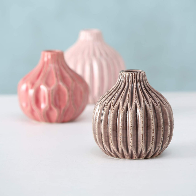3 Piece PInk/Mauve/Rose Stoneware Table Vase Set - Farmhouse - Vases ...