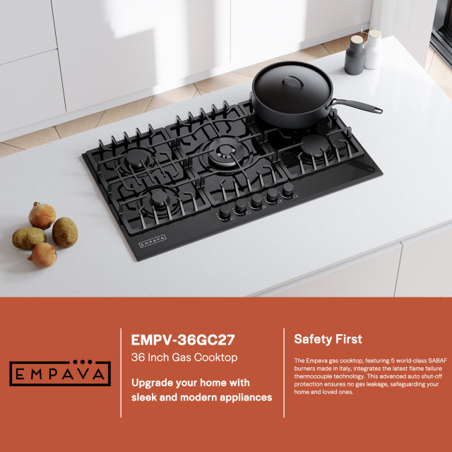 Empava 36" Gas Stove Cooktop 5 Italy Sabaf Sealed Burners NG/LPG ...