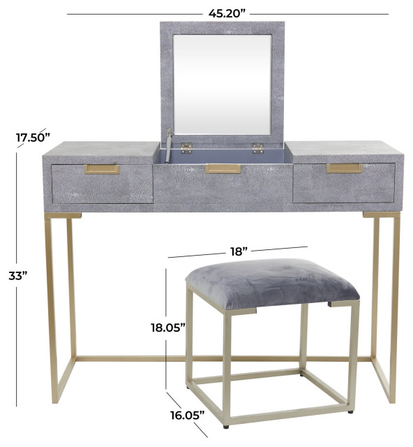 Contemporary Vanity Set, Top With Flip Up Mirror & Cushioned Stool ...