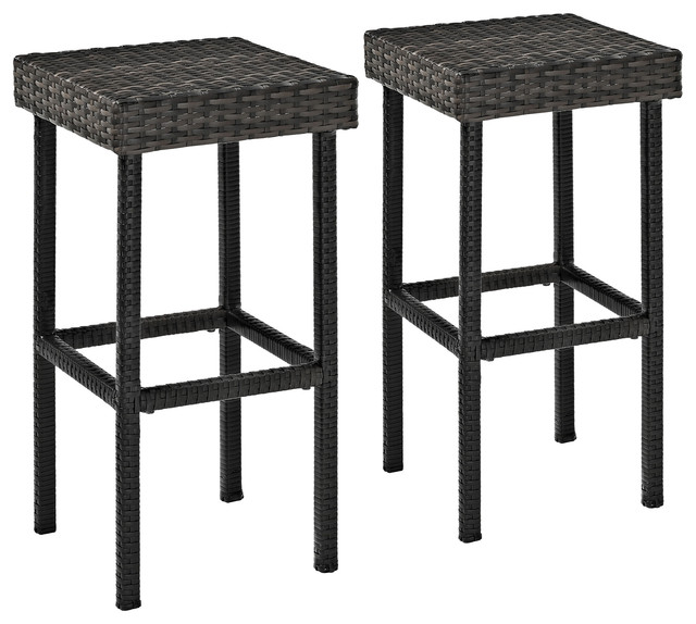 Palm Harbor Outdoor Wicker Bar Height Stools, Set of 2 - Tropical ...