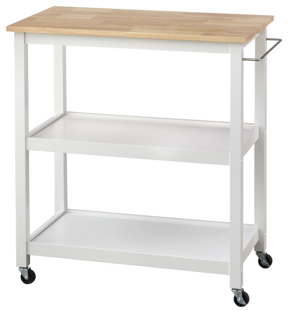 Modern Kitchen Cart, 2 Spacious Open Shelves & Natural Rubberwood Top ...