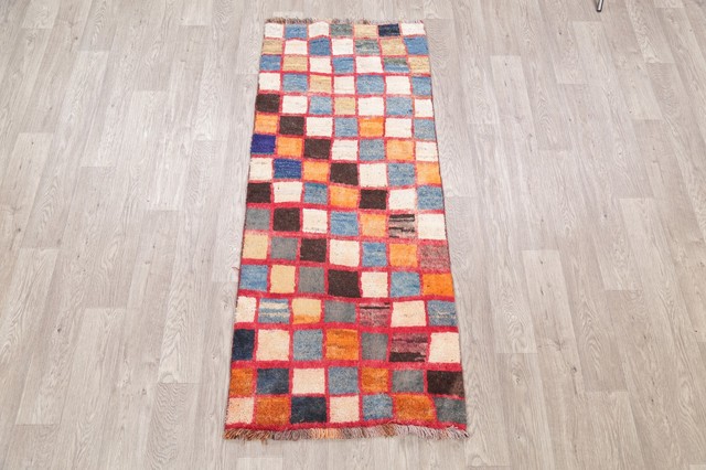 Oriental Modern Plaid Hand Made 6' Persian Style Rug Runner, Multi, 6'0 ...