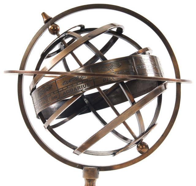 Brass Armillary With Compass On Wood Base - Contemporary - Decorative ...
