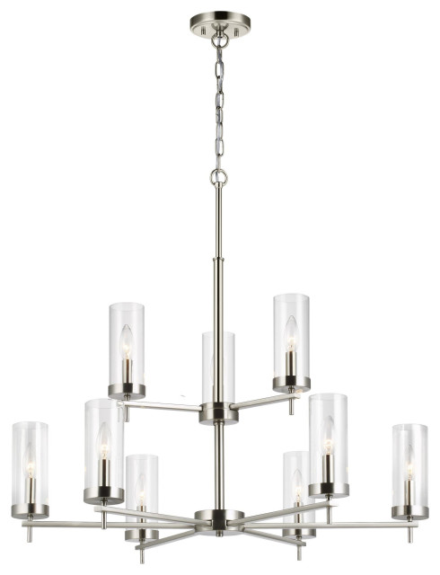 Brushed Nickel Nine Light Chandelier from the Zire Collection, 30.000 ...