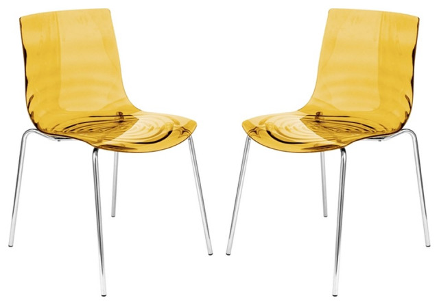 LeisureMod Astor Rain Drop Design Dining Chair in Transparent Orange ...